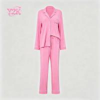 China Custom Women's Contrast Piping Shirt Wide Leg Pajama Set for sale