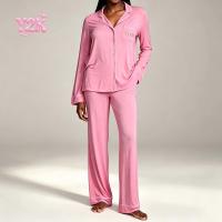 China Custom Women's Contrast Piping Shirt Wide Leg Pajama Set for sale
