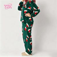 China Custom Women's Christmas Hat Print Plush Lounge Pajama Set for sale