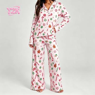 China Custom Women's Animal Print Shirt Wide Leg Pajama Set for sale