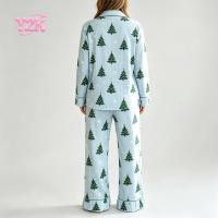 China Custom Women's Christmas Tree Print Ruffle Cuff Pajama Set for sale
