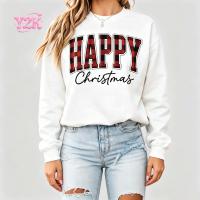 China Custom Women's Plaid Letter Graphic Crewneck Sweatshirt for sale