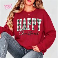 China Custom Women's Plaid Letter Graphic Crewneck Sweatshirt for sale