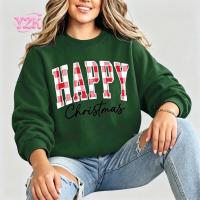 China Custom Women's Plaid Letter Graphic Crewneck Sweatshirt for sale