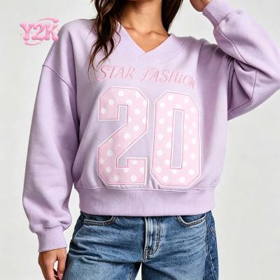China Custom Women's Varsity Number V Neck Fleece Sweatshirt for sale