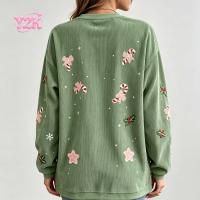 China Custom Women's Sequin Candy Cane Corded Rib Sweatshirt for sale
