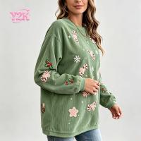 China Custom Women's Sequin Candy Cane Corded Rib Sweatshirt for sale