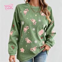 China Custom Women's Sequin Candy Cane Corded Rib Sweatshirt for sale