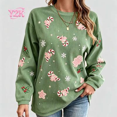China Custom Women's Sequin Candy Cane Corded Rib Sweatshirt for sale