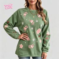 China Custom Women's Sequin Candy Cane Corded Rib Sweatshirt for sale