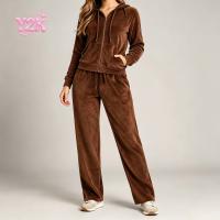 China Custom Women's Velour Zip Hoodie Wide Leg Tracksuit Set for sale