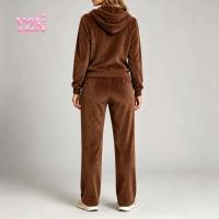 China Custom Women's Velour Zip Hoodie Wide Leg Tracksuit Set for sale