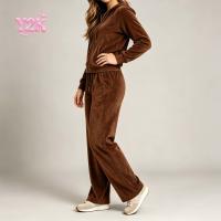 China Custom Women's Velour Zip Hoodie Wide Leg Tracksuit Set for sale