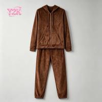 China Custom Women's Velour Zip Hoodie Wide Leg Tracksuit Set for sale