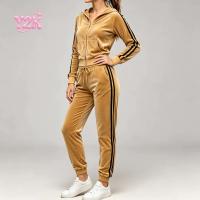 China Custom Women's Side Stripe Velour Hoodie Jogger Tracksuit Set for sale