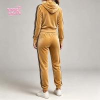 China Custom Women's Side Stripe Velour Hoodie Jogger Tracksuit Set for sale