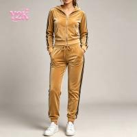 China Custom Women's Side Stripe Velour Hoodie Jogger Tracksuit Set for sale
