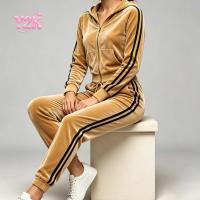 China Custom Women's Side Stripe Velour Hoodie Jogger Tracksuit Set for sale