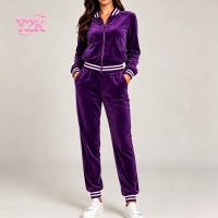 China Custom Women's Striped Trim Velour Jacket Jogger Tracksuit Set for sale