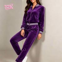 China Custom Women's Striped Trim Velour Jacket Jogger Tracksuit Set for sale
