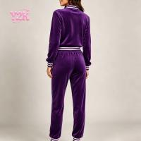 China Custom Women's Striped Trim Velour Jacket Jogger Tracksuit Set for sale