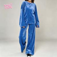 China Custom Women's Velour Crewneck Wide Leg Lounge Pajama Set for sale