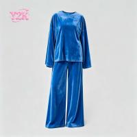 China Custom Women's Velour Crewneck Wide Leg Lounge Pajama Set for sale