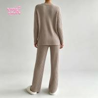 China Custom Women's Ribbed V Neck Top Wide Leg Lounge Pants Set for sale