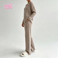 China Custom Women's Ribbed V Neck Top Wide Leg Lounge Pants Set for sale