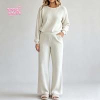 China Custom Women's Quilted Knit Top Wide Leg Lounge Pants Set for sale