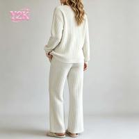 China Custom Women's Quilted Knit Top Wide Leg Lounge Pants Set for sale