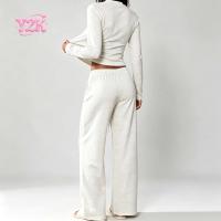 China Custom Women's Textured Crop Top Wide Leg Lounge Pants Set for sale