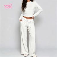 China Custom Women's Textured Crop Top Wide Leg Lounge Pants Set for sale