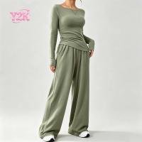 China Custom Women's Ruched Boat Neck Top Wide Leg Pants Set for sale