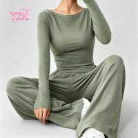 China Custom Women's Ruched Boat Neck Top Wide Leg Pants Set for sale