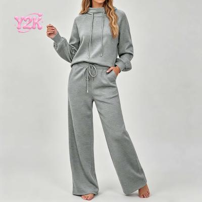 China Custom Women's Cowl Neck Top Wide Leg Lounge Pants Set for sale