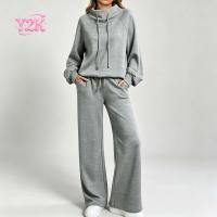 China Custom Women's Cowl Neck Top Wide Leg Lounge Pants Set for sale