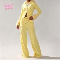 China Custom Women's Faux Fur Trim Hoodie Wide Leg Tracksuit Set for sale
