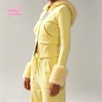 China Custom Women's Faux Fur Trim Hoodie Wide Leg Tracksuit Set for sale