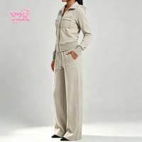 China Custom Women's Velour Pocket Zip Jacket Wide Leg Pants Set for sale