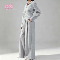 China Custom Women's Collared Crop Top Pleated Wide Leg Pants Set for sale