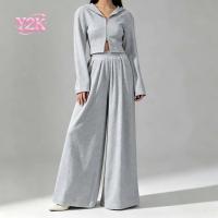 China Custom Women's Collared Crop Top Pleated Wide Leg Pants Set for sale