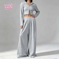 China Custom Women's Collared Crop Top Pleated Wide Leg Pants Set for sale