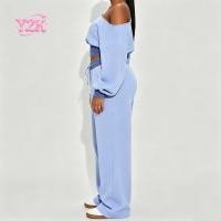 China Custom Women's Off Shoulder Crop Top Baggy Sweatpants Set for sale