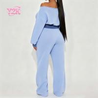 China Custom Women's Off Shoulder Crop Top Baggy Sweatpants Set for sale