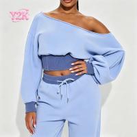 China Custom Women's Off Shoulder Crop Top Baggy Sweatpants Set for sale