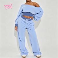 China Custom Women's Off Shoulder Crop Top Baggy Sweatpants Set for sale