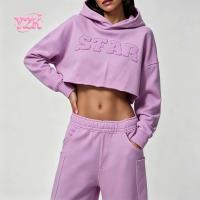 China Custom Women's Cropped Graphic Hoodie Baggy Sweatpants Set for sale