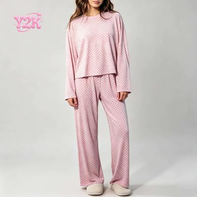 China Custom Women's Pointelle Knit Top Wide Leg Lounge Pants Set for sale
