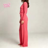 China Custom Women's Ribbed Button Cardigan Wide Leg Pants Set for sale